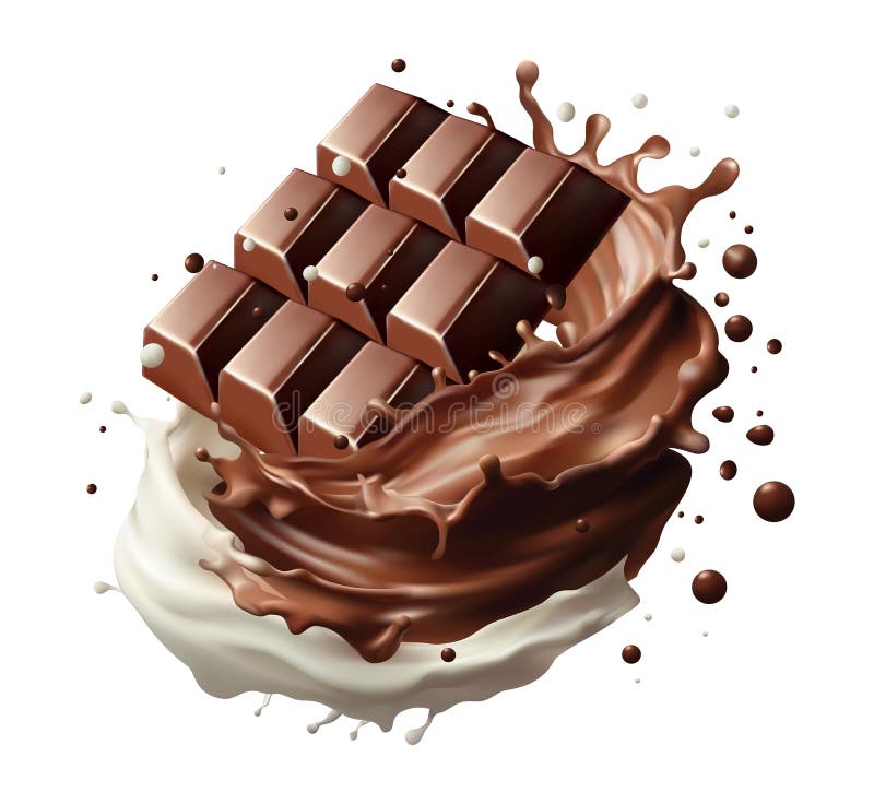 Realistic Milk Chocolate Bar with Splash and Sprinkles. Vector ...