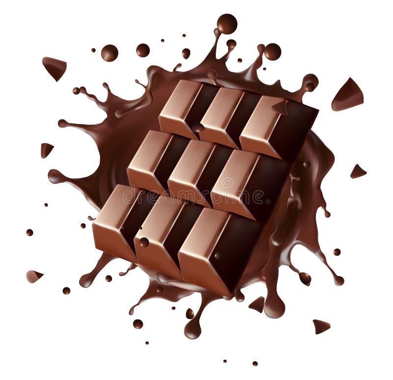 Realistic Milk Chocolate Bar with Splash and Sprinkles. Vector ...