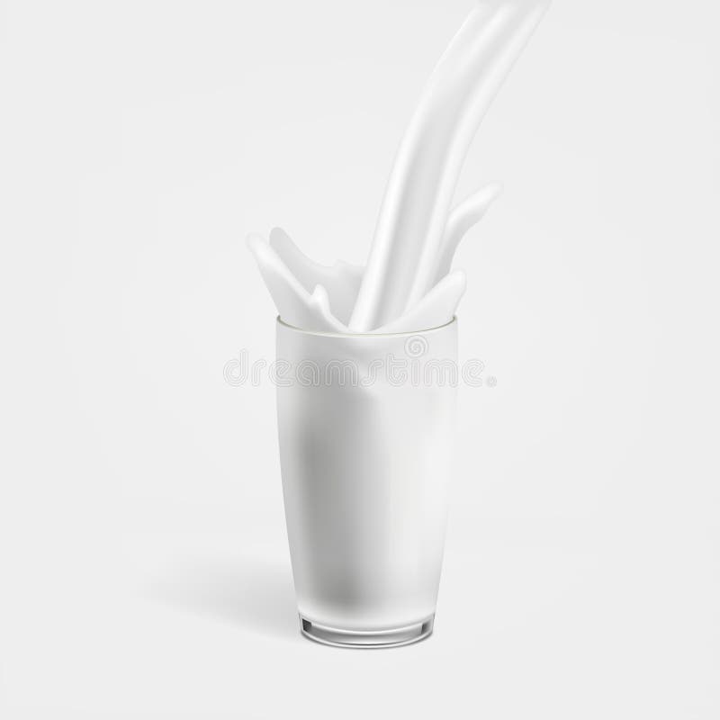 Realistic Milk Flow in Glass and Splash Stock Illustration ...