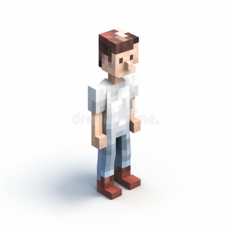 Realistic Minecraft Pixel Man in White with Blue Jeans and Boots Stock ...