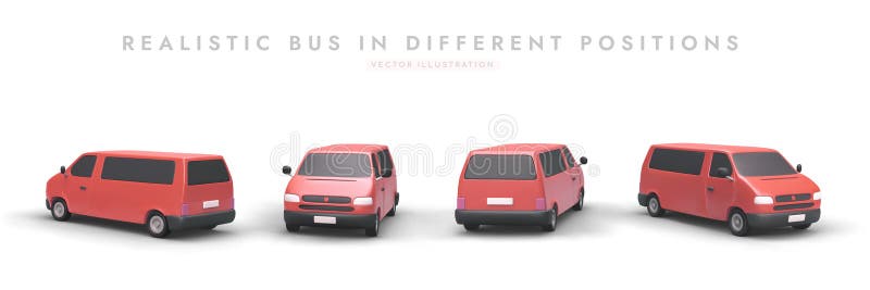 Realistic Mini Bus from Different Angles. Red 3D Minivan with Shadows ...