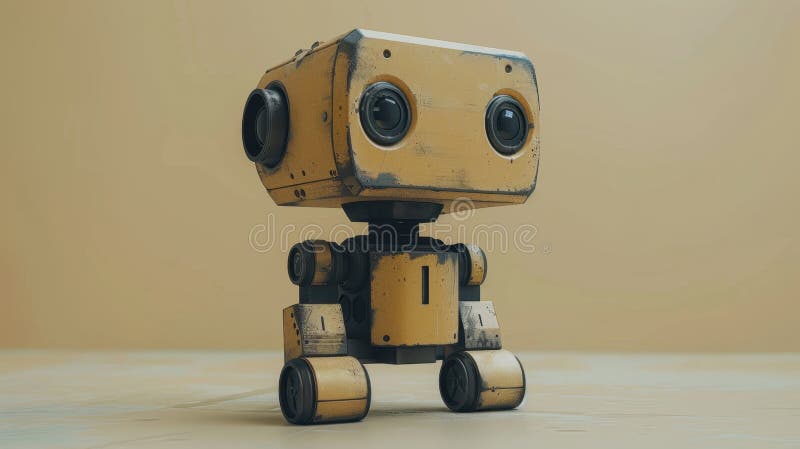 Realistic Mini Robot. Funny Mechanical Assistant on a Light Background ...