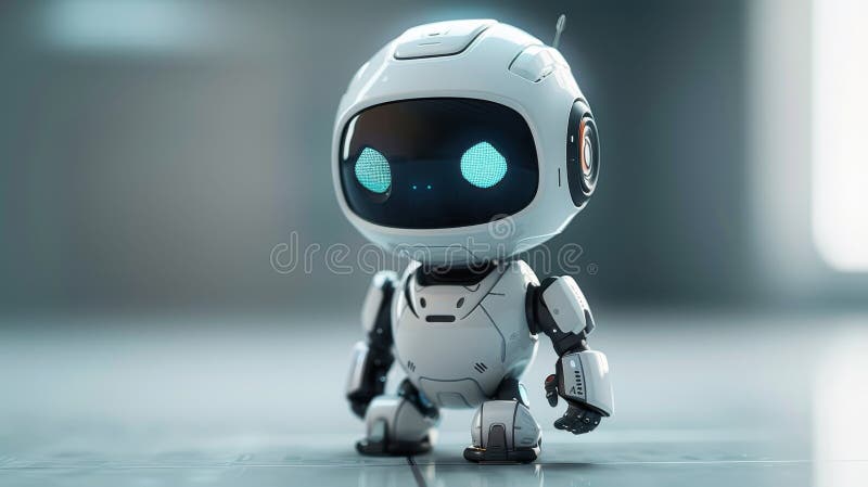 Realistic Mini Robot. Funny Mechanical Assistant on a Light Background ...
