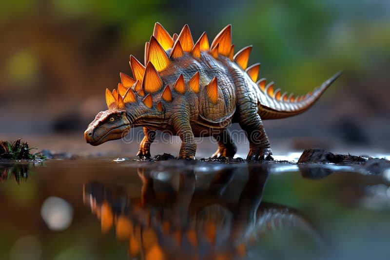 Realistic Miniature Dinosaur Model with Vibrant Spikes Reflected in ...