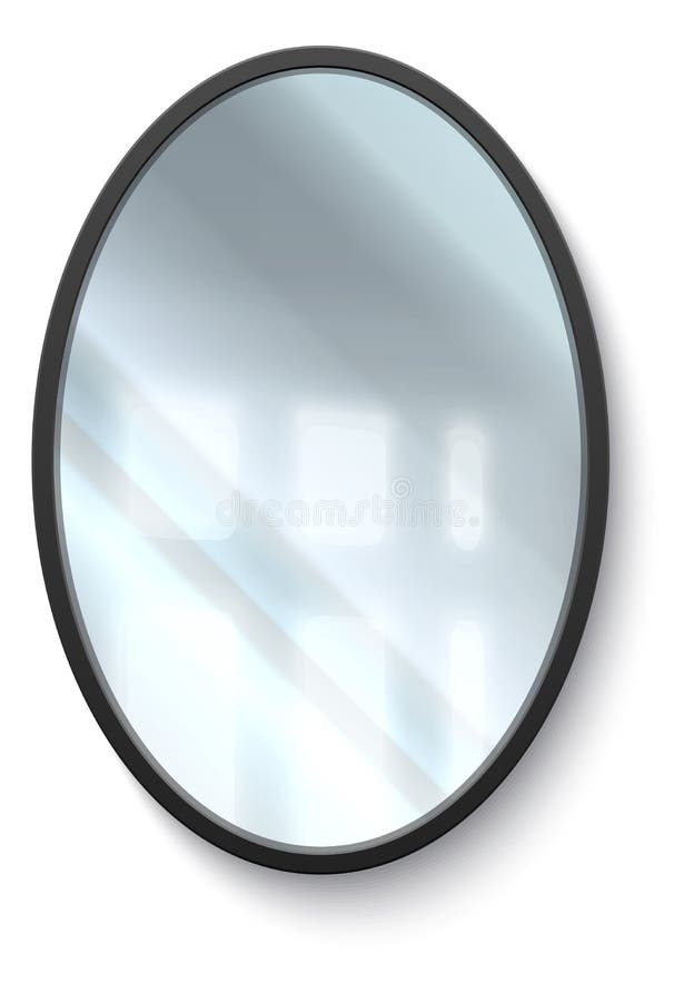 Realistic Mirror. 3D Reflective Glass Surface in Oval Frame. Geometric ...