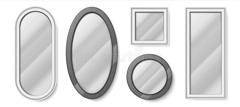Realistic Mirrors. Round and Square Glass Shapes with Metal Frames and ...