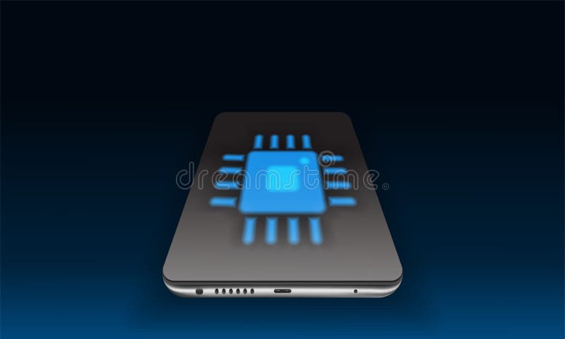Realistic Mobile Phone with a Chip on the Screen. Glowing Processor ...
