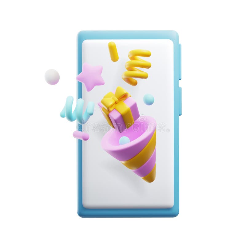 Realistic Mobile Phone with Party Popper 3D Style, Vector Illustration ...
