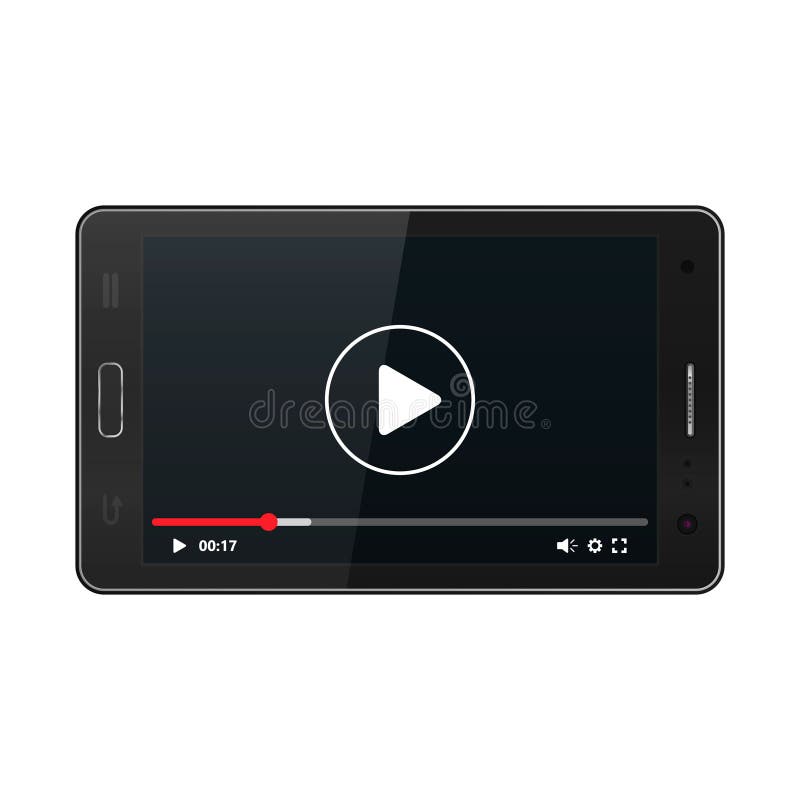 Realistic Mobile Phone with Video Player on Screen. Vector Illustration ...