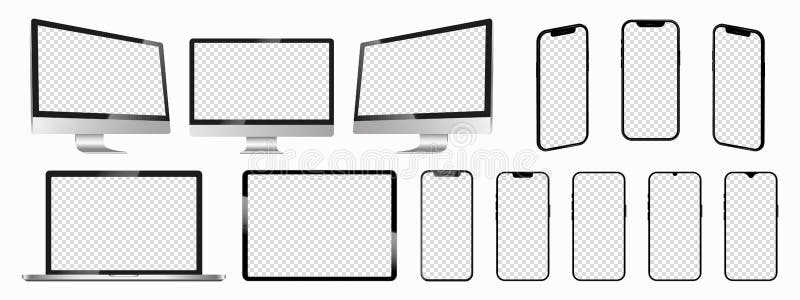 Realistic Mock Up Set Computer, Laptop, Tablet and Phone. Device Screen ...