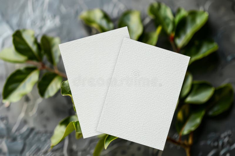 Realistic Mock-up of Two Blank Organic Textured White Postcards Stock ...