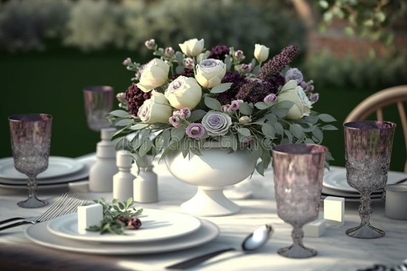 Realistic Mock Up Wedding Table Setting with Flowers, Created with ...