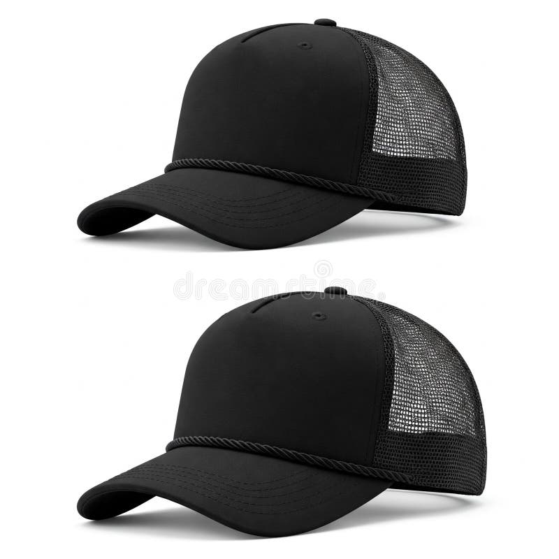Black Mesh Trucker Cap Mockup Isolated on White Background Stock Photo ...