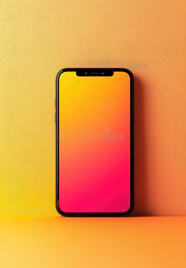 Realistic Mockup of an IPhone with Gradient Screen on Vibrant Yellow ...
