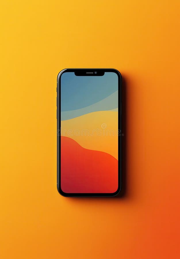 Realistic Mockup of an IPhone with Gradient Screen on Vibrant Yellow ...