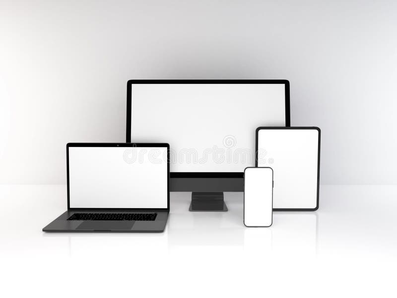 Realistic Mockup of Multiple Responsive Devices 3D Illustration Stock ...