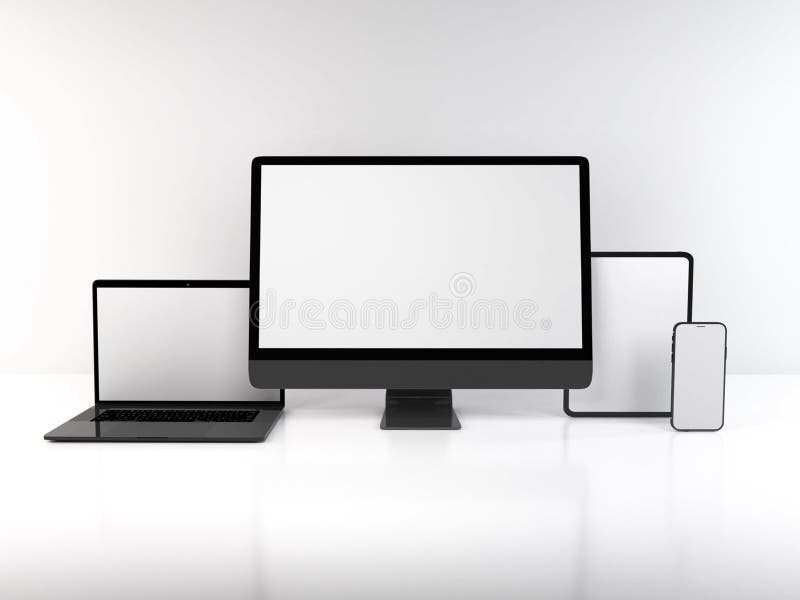 Realistic Mockup of Multiple Responsive Devices 3D Illustration Stock ...