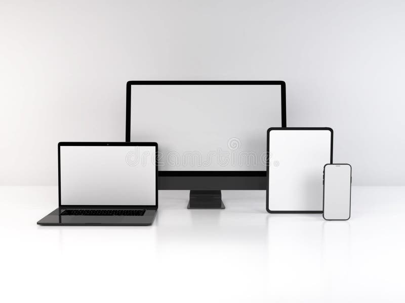 Realistic Mockup of Multiple Responsive Devices 3D Illustration Stock ...