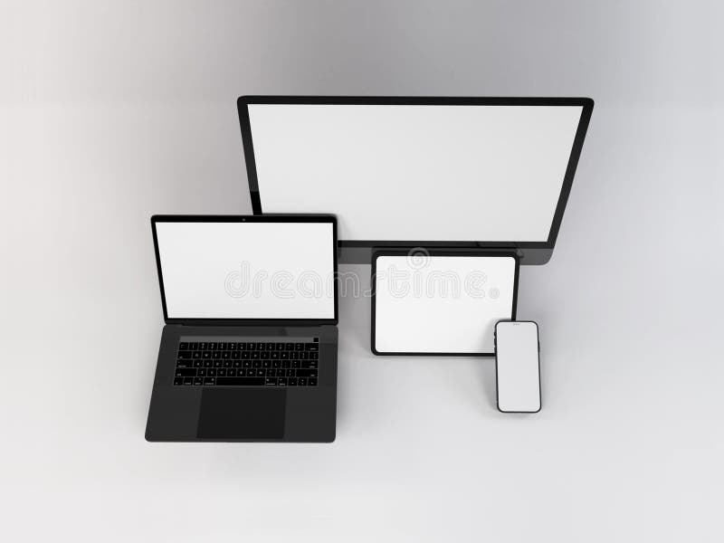Realistic Mockup of Multiple Responsive Devices 3D Illustration Stock ...