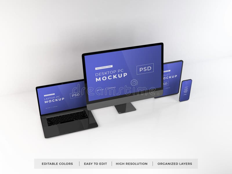 Realistic Mockup of Multiple Responsive Devices 3D Illustration Stock ...