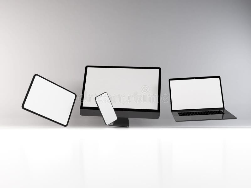 Realistic Mockup of Multiple Responsive Devices 3D Illustration Stock ...