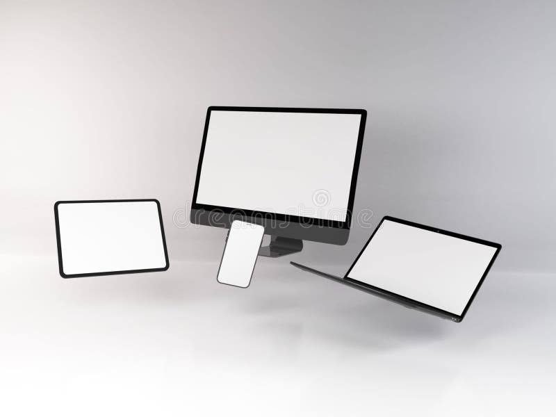 Realistic Mockup of Multiple Responsive Devices 3D Illustration ...