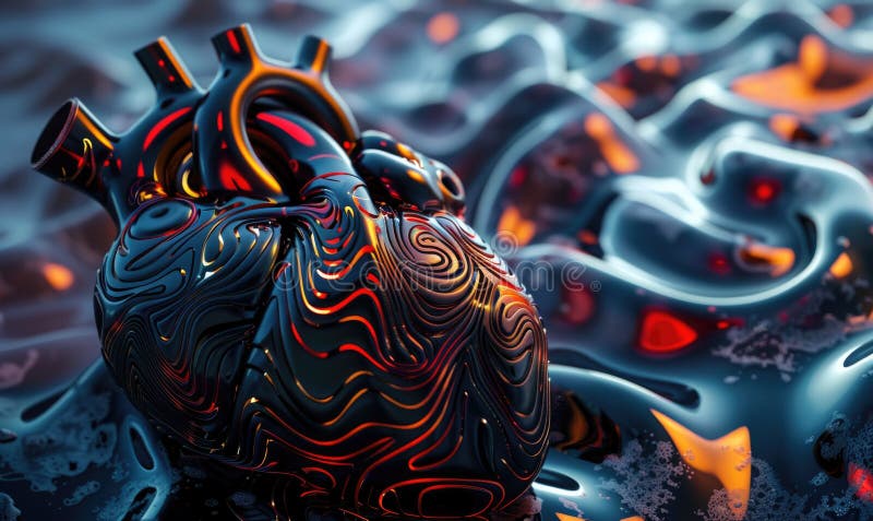 Realistic Model of a Human Heart on Abstract Geometry Background Stock ...