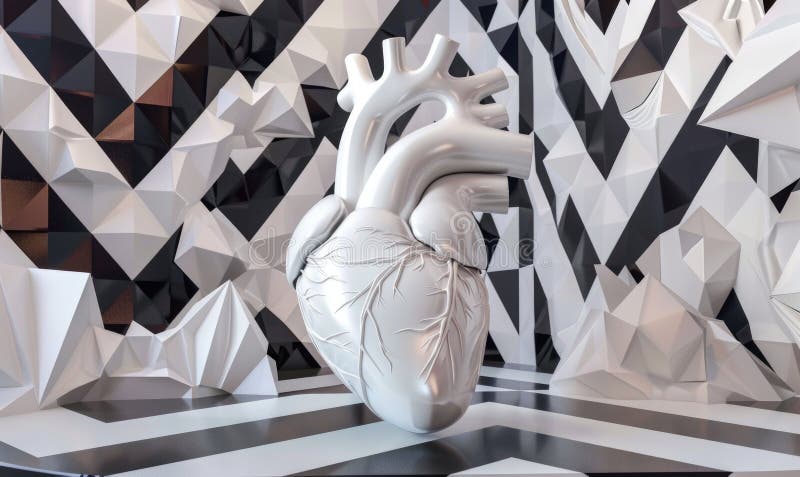 Realistic Model of a Human Heart on Abstract Geometry Background Stock ...