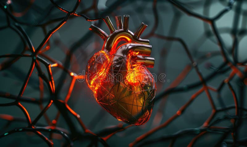 Realistic Model of a Human Heart on Abstract Geometry Background Stock ...