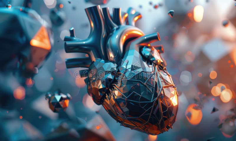 Realistic Model of a Human Heart on Abstract Geometry Background Stock ...