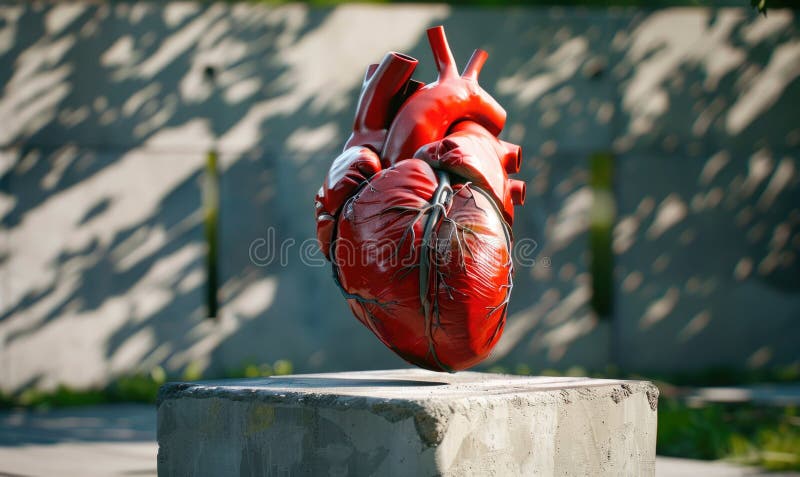 Realistic Model of a Human Heart on a Concrete Pedestal Stock ...