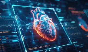 Realistic Model of a Human Heart on a Digital Screen with Data Overlays ...