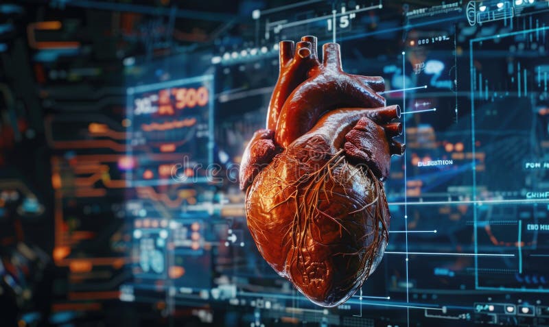 Realistic Model of a Human Heart on a Digital Screen with Data Overlays ...