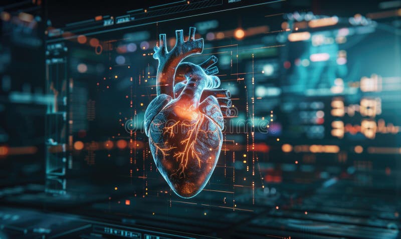 Realistic Model of a Human Heart on a Digital Screen with Data Overlays ...