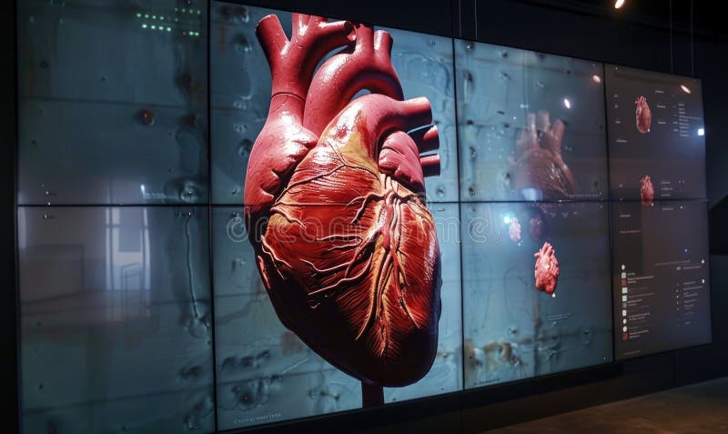 Realistic Model of a Human Heart on a Digital Screen with Data Overlays ...