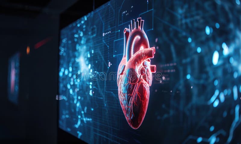Realistic Model of a Human Heart on a Digital Screen with Data Overlays ...