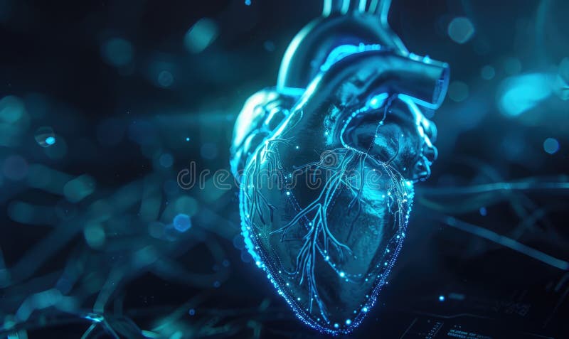 Realistic Model of a Human Heart Glowing with Blue Light Stock ...