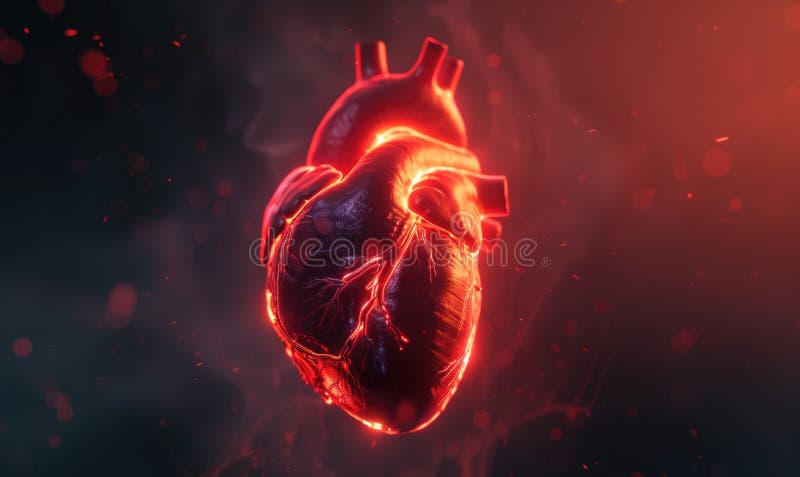 Realistic Model of a Human Heart Glowing with Red Light Stock ...