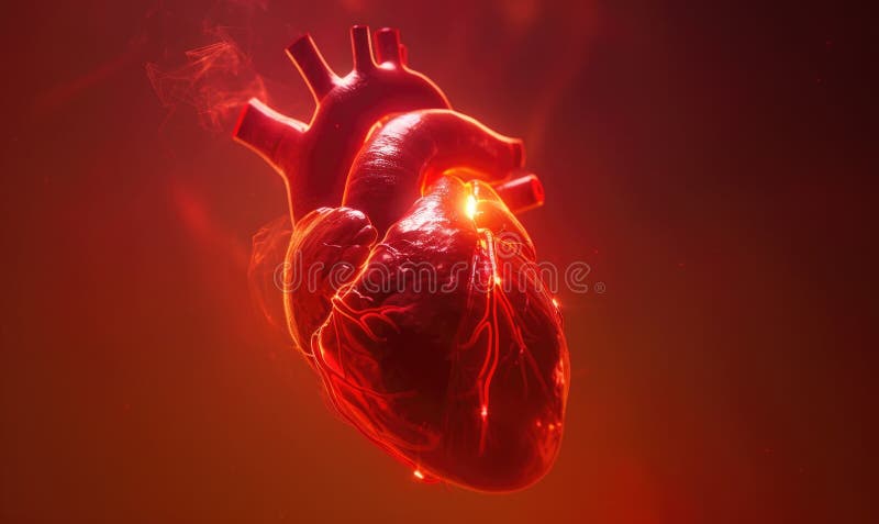 Realistic Model of a Human Heart Glowing with Red Light Stock ...