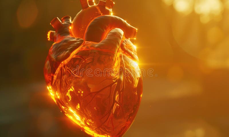 Realistic Model of a Human Heart with a Golden Glow Stock Illustration ...
