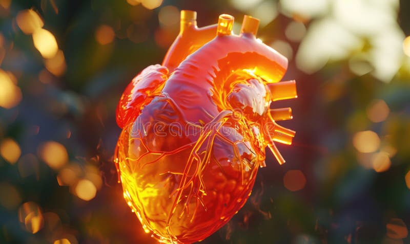 Realistic Model of a Human Heart with a Golden Glow Stock Illustration ...