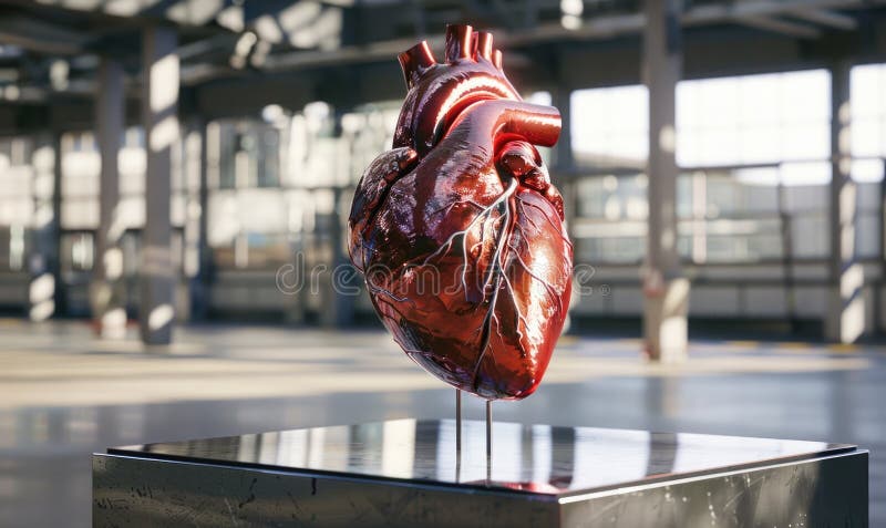 Realistic Model of a Human Heart on a Metallic Pedestal Stock Photo ...