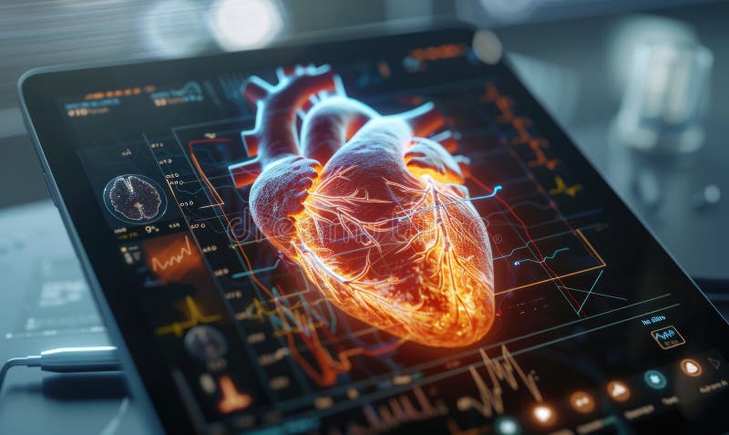 Realistic Model of a Human Heart Shown on a Tablet Screen Stock ...