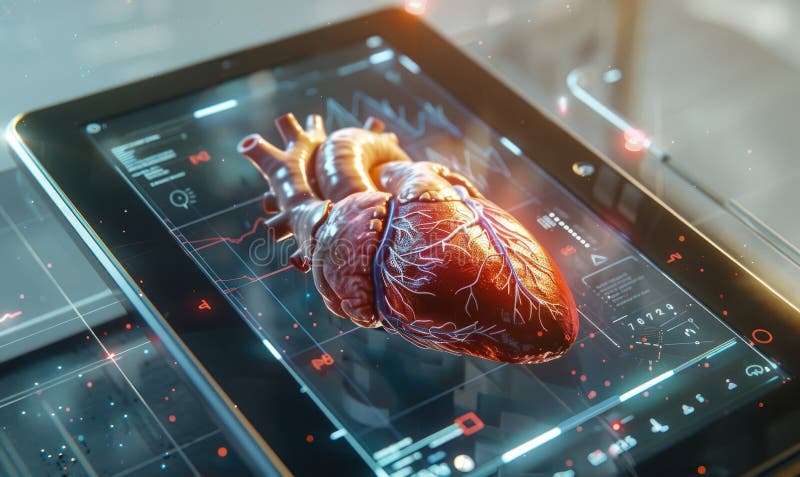 Realistic Model of a Human Heart Shown on a Tablet Screen Stock ...