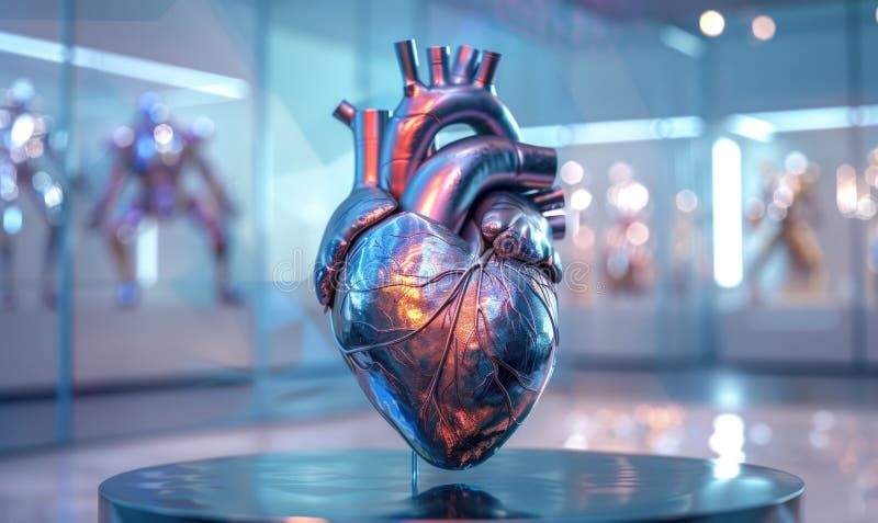 Realistic Model of a Human Heart on a Silver Pedestal Stock ...