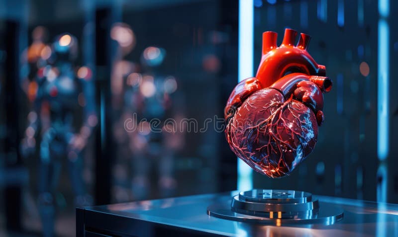 Realistic Model of a Human Heart on a Silver Pedestal Stock ...