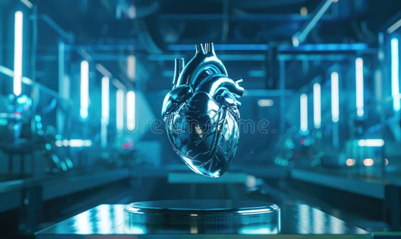 Realistic Model of a Human Heart on a Silver Pedestal Stock ...