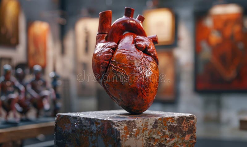 Realistic Model of a Human Heart on a Stone Pedestal Stock Image ...