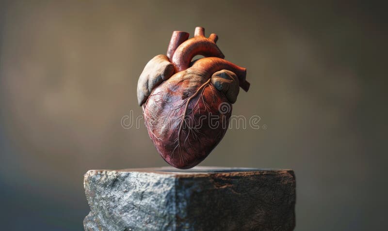 Realistic Model of a Human Heart on a Stone Pedestal Stock Illustration ...