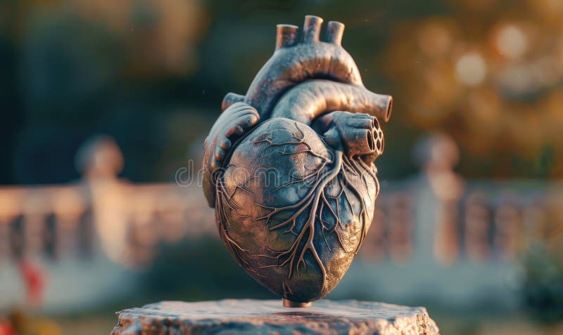 Realistic Model of a Human Heart on a Stone Pedestal Stock Illustration ...